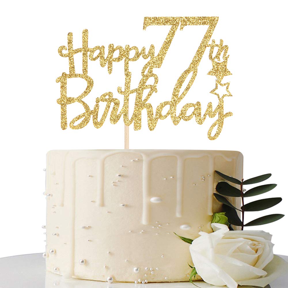 Buy Gold Glitter Happy 77th Birthday Cake Topper - 77 Cake Topper ...