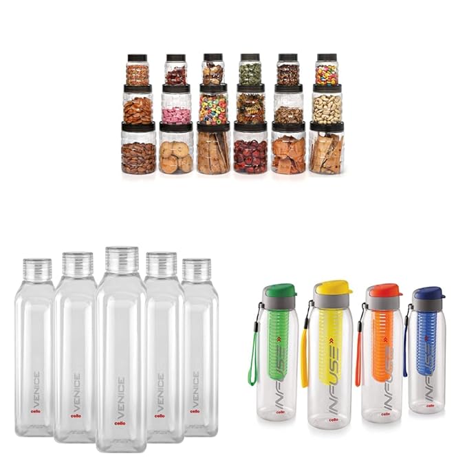 Cello Checkers Plastic PET Canister Set, 18pcs&Cello Venice Exclusive ...