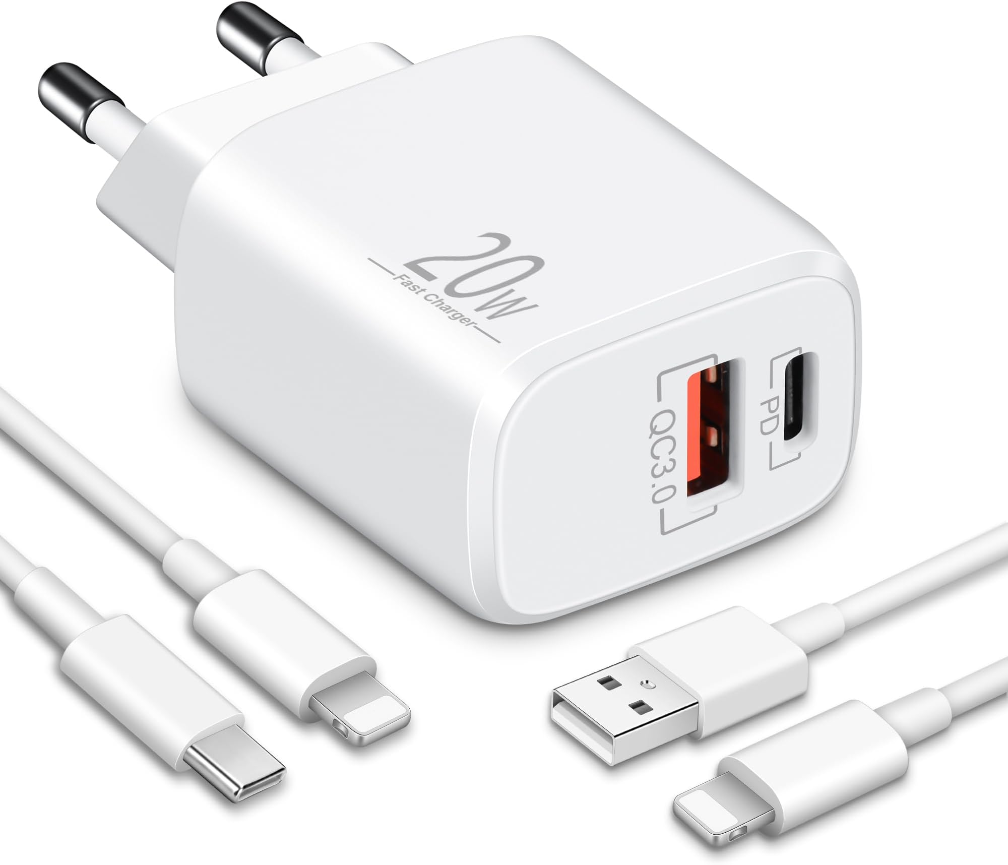 LUOSIKE 30W USB C Ladegerät und 2m iPhone Ladekabel, 2-Port Netzteil ...