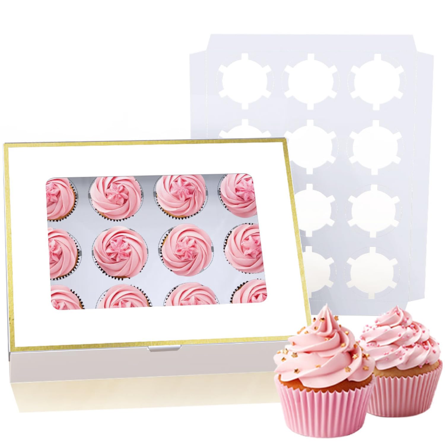 Snapklik.com : Poppys (15 Pack) Gold-Trimmed Cupcake Boxes - 12 Count ...