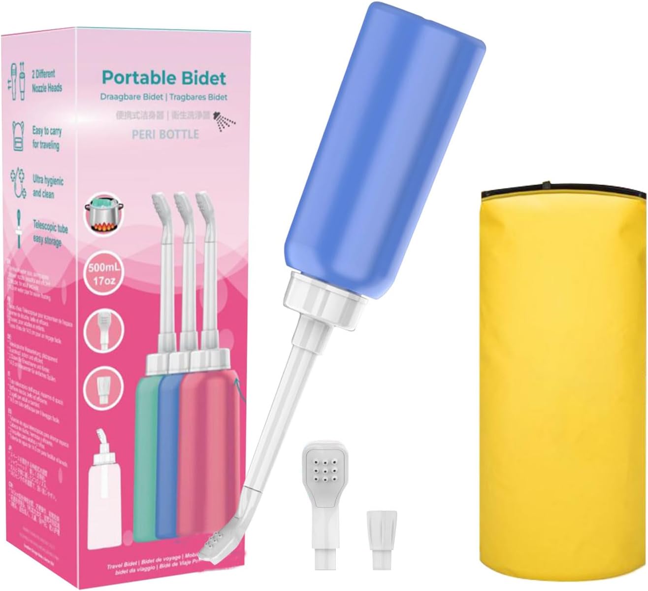 Portable Bidet Travel Bottle with 2 Nozzle & Scalable Tube Spray ...
