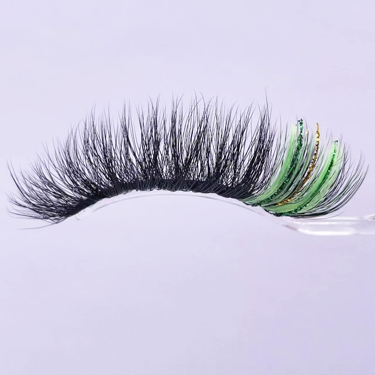 Amazon.com: Miss Kiss Eyelashes Green Color Lashes Gold Glitter False ...