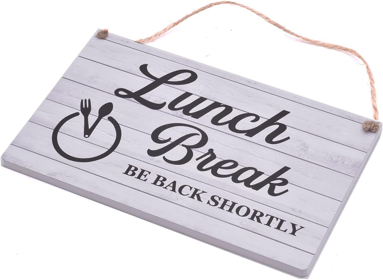 Amazon.com: Lunch Break Hanging Sign - Be Back Soon Notice (White Wood ...