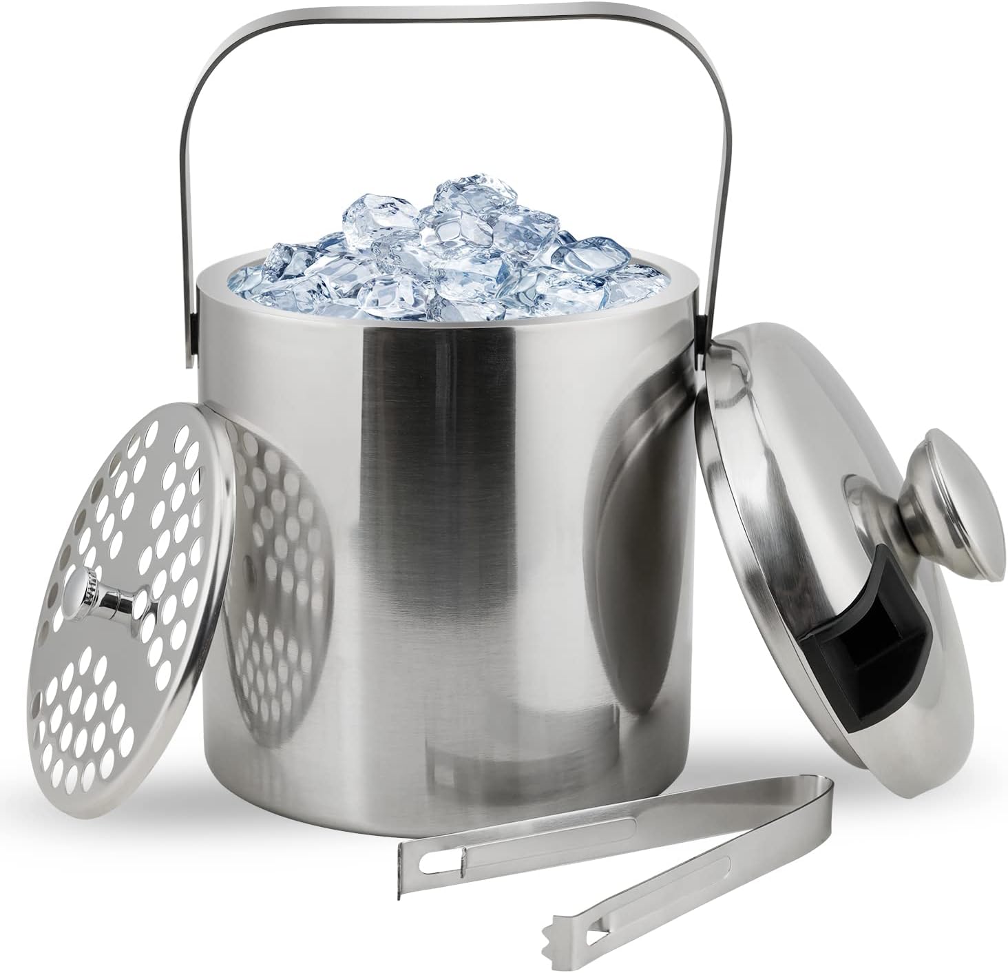 1.3 L Ice Bucket with Lid Strainer Tongs Ice Cube Container for ...