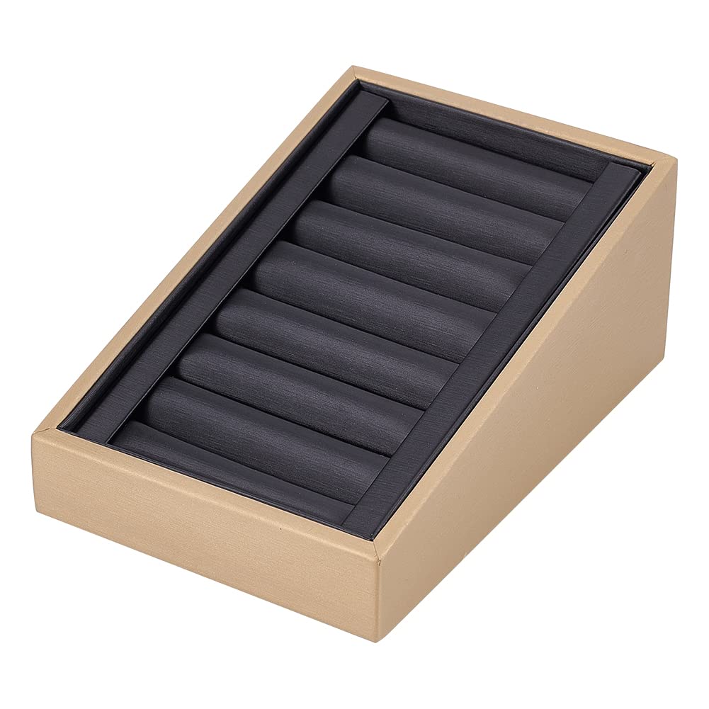 7-Slot Ring Tray Showcase, Wood Ring Storage covered with Brushed PU ...