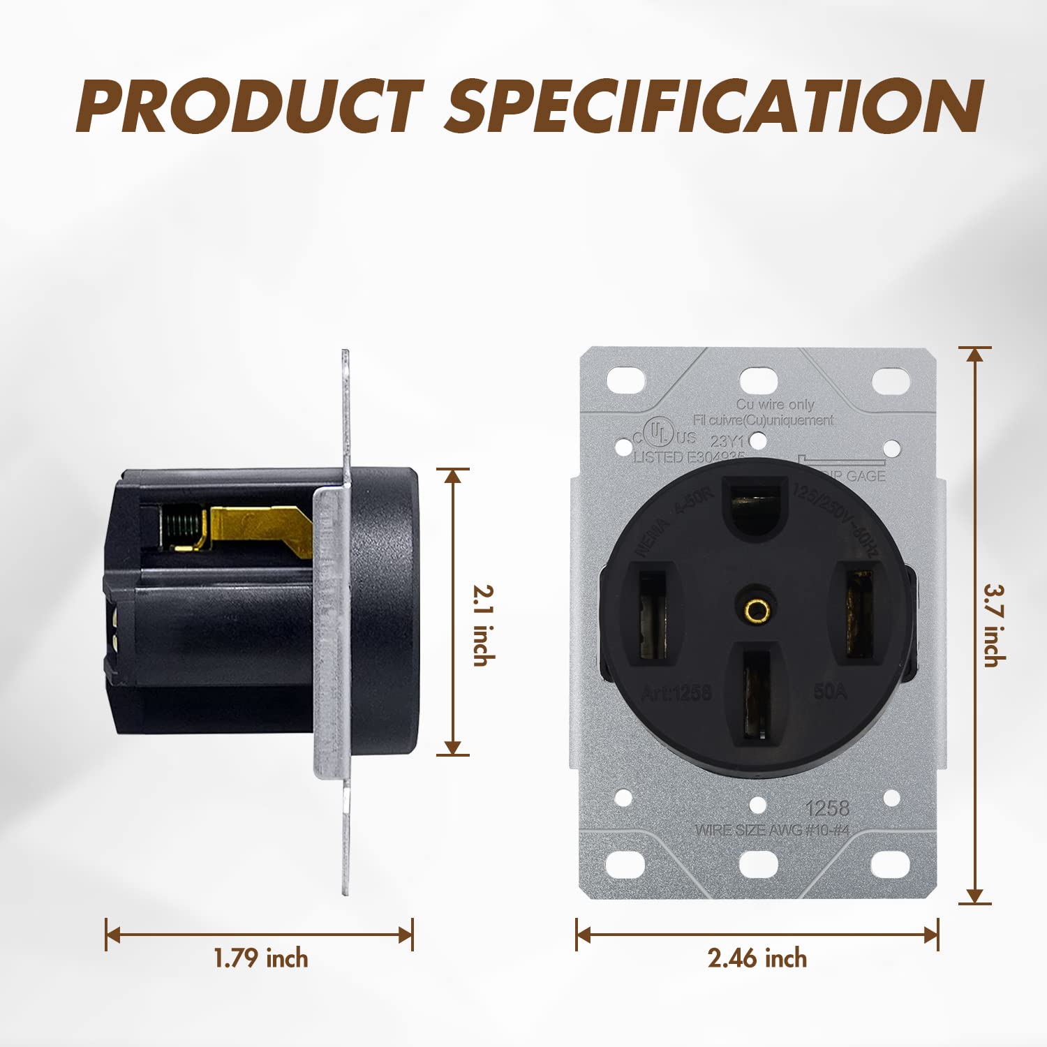 Snapklik.com : NEMA 14-50R Receptacle Outlet 50 Amp Flush Mounting, 3 ...