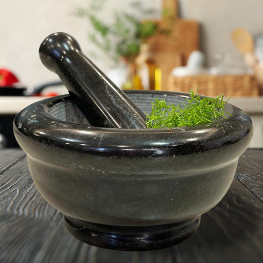 Amazon.com: Oakestry Heavy Duty Natural Marble Large Mortar and Pestle ...