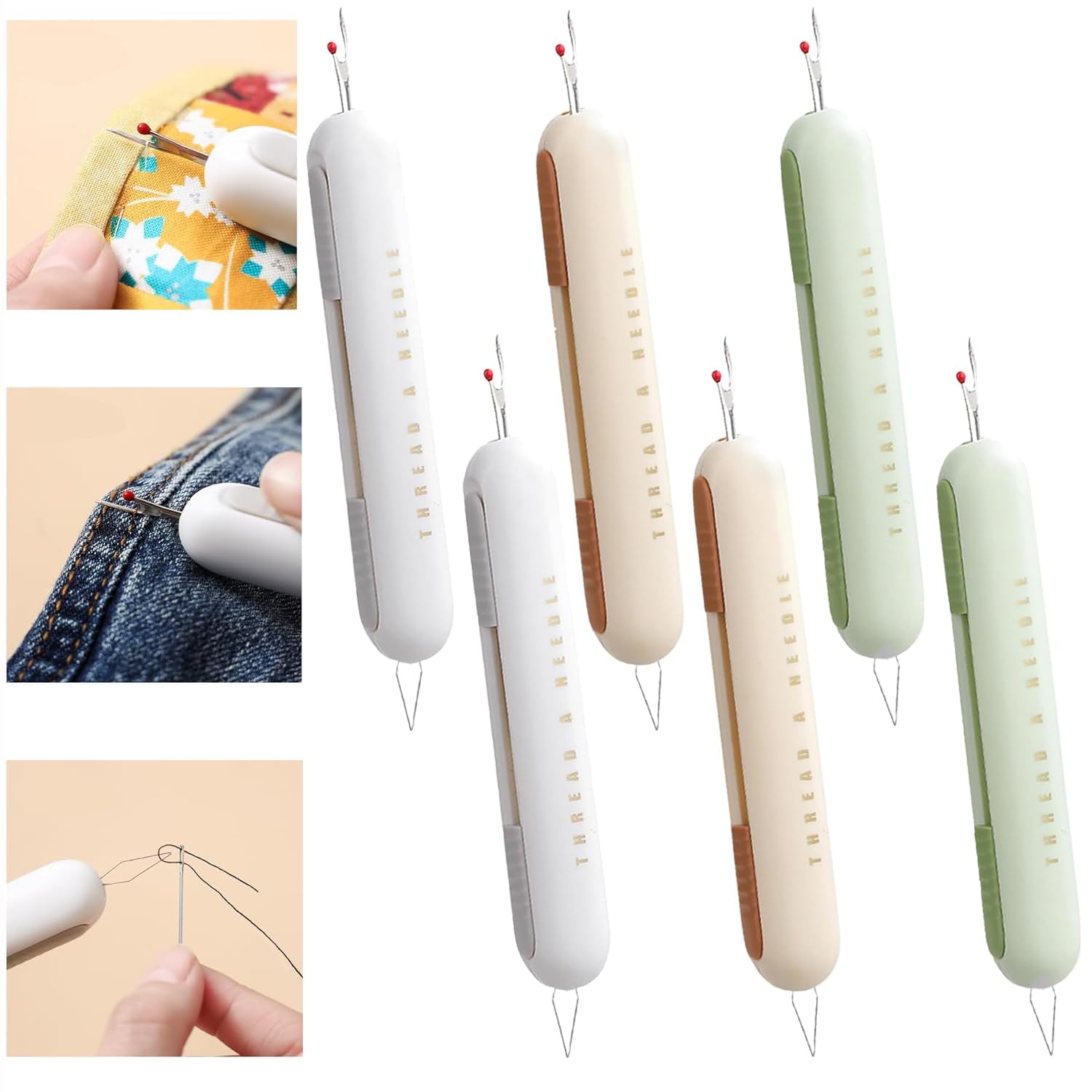 QOOWFEANIG 2-in-1Needle Threader Seam Rippers Kit Stretchable Sewing ...