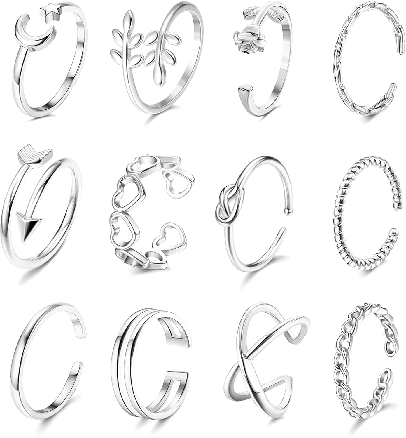 INHEAVEN Adjustable Rings for Women Heart Flower Arrow Knot Rings Open ...