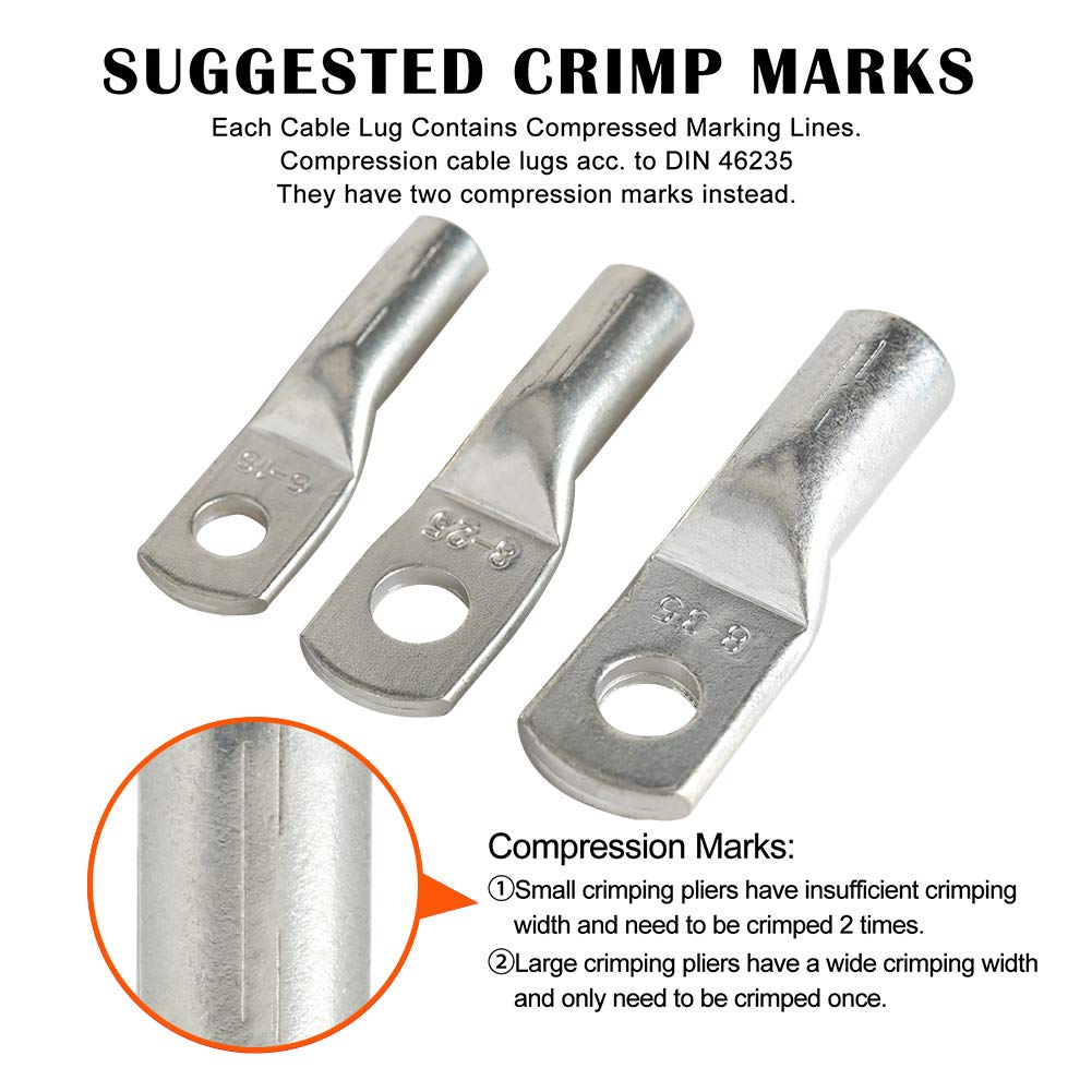 Snapklik.com : AIRIC 2 Gauge Wire Lugs 3/8" Stud