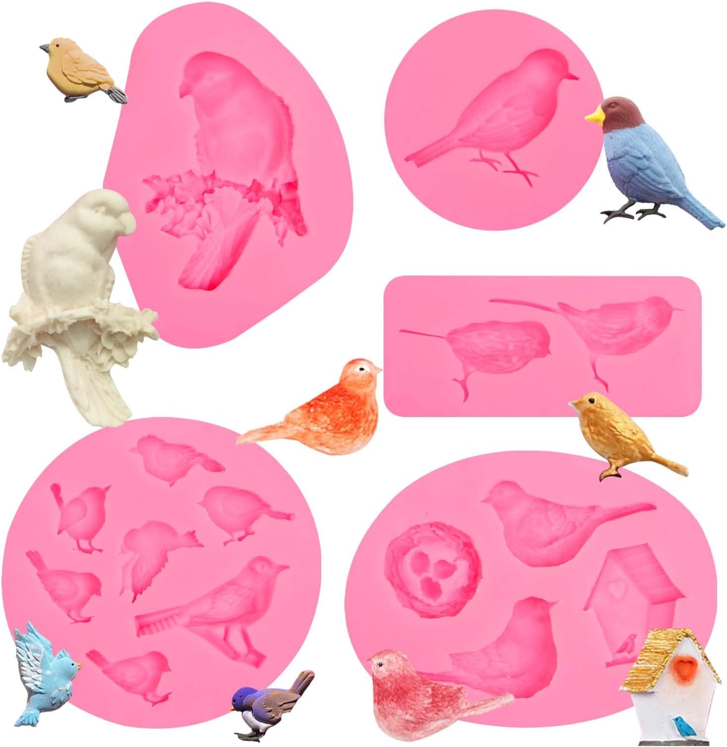 Amazon.com: Bird Silicone Molds, 4 Packs Mini Cardinals Birds Chocolate ...