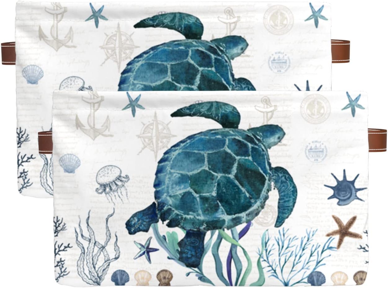 Amazon.com - Qumstemily Sea Turtle Storage Bins for Shelves, Ocean ...