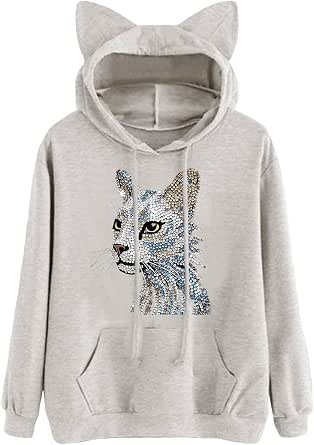 Hoodie Ears Tail Graphic Womens Pullover Sweaters Fall Sweatshirts for ...
