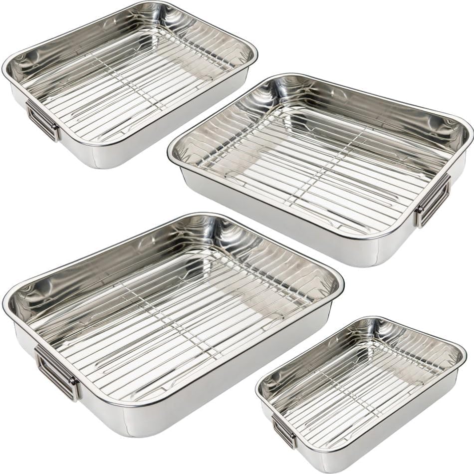 4Pcs Stainless Steel Roasting Tray - Oven Cooking Trays Baking Tray ...