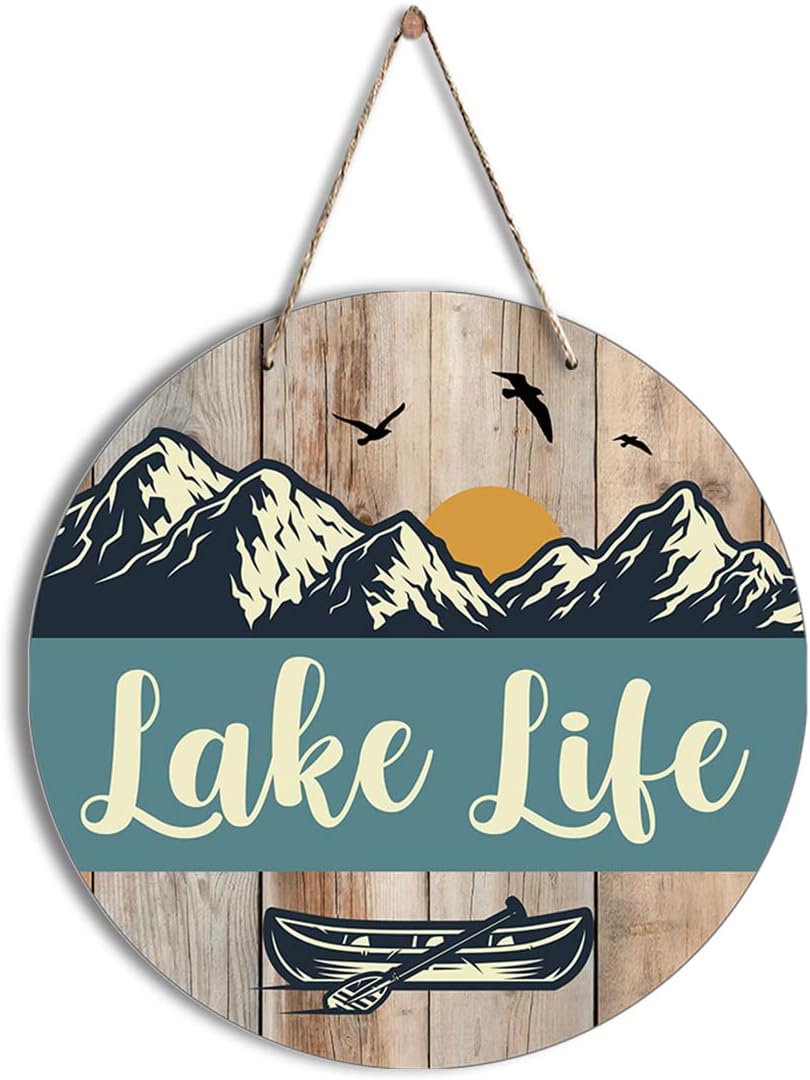 Amazon.com : Funny Round Wooden Sign Lake Life Hanging Shaped Wood Sign ...