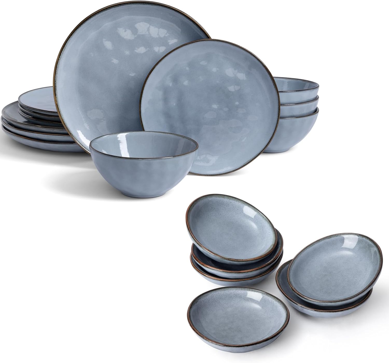 Amazon.com | Famiware Ocean Round 12 Pieces Dinnerware Set + 6 Pieces ...