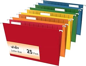 Amazon.com : ViVin 25 Pack Letter Size Hanging File Folders with 25 Per Box, 1/5-Cut Adjustable ...