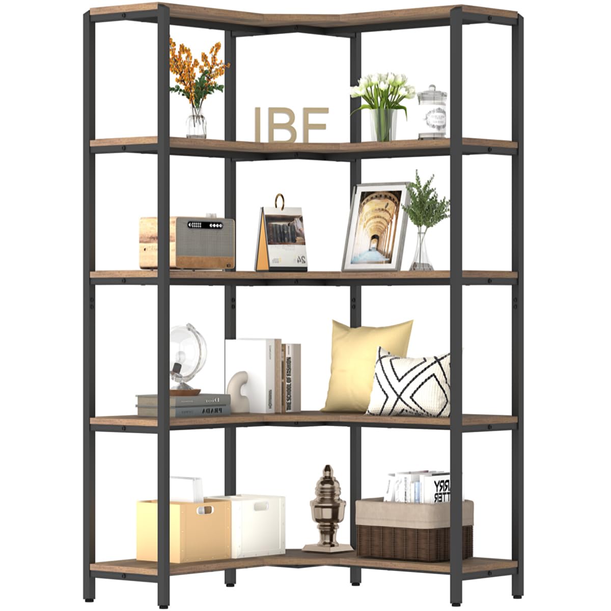 Buy IBF Corner Bookshelf with Storage, Tall Industrial L Shaped Book ...