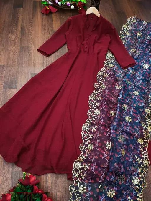 Ciyara Creations Women's Georgette A-Line Solid Pattern Full Sleeve ...