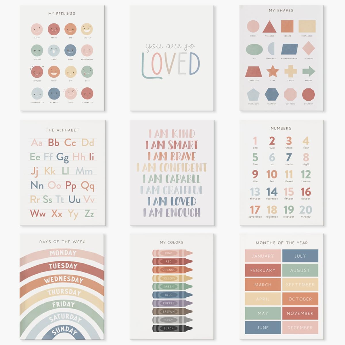 Amazon.com: Framed Educational Charts Set of 9 Homeschool Supplies ...