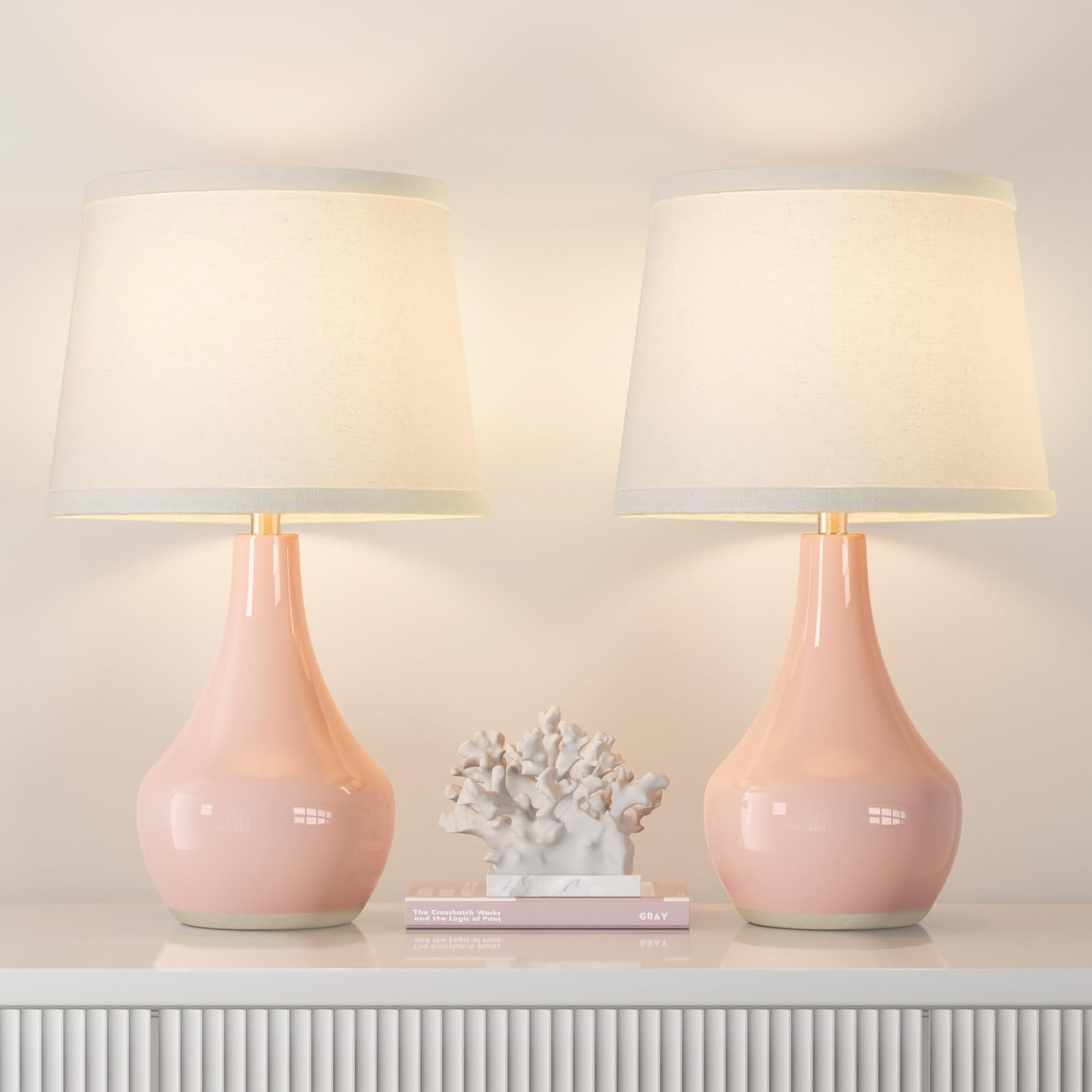 Seealle 19.4" Modern Ceramic Table Lamps for Night Stands - Bedside ...