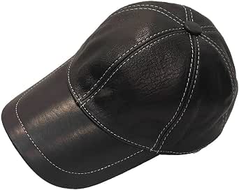 100% Real Genuine Lambskin Leather Baseball Cap Hat Sports Visor Black ...