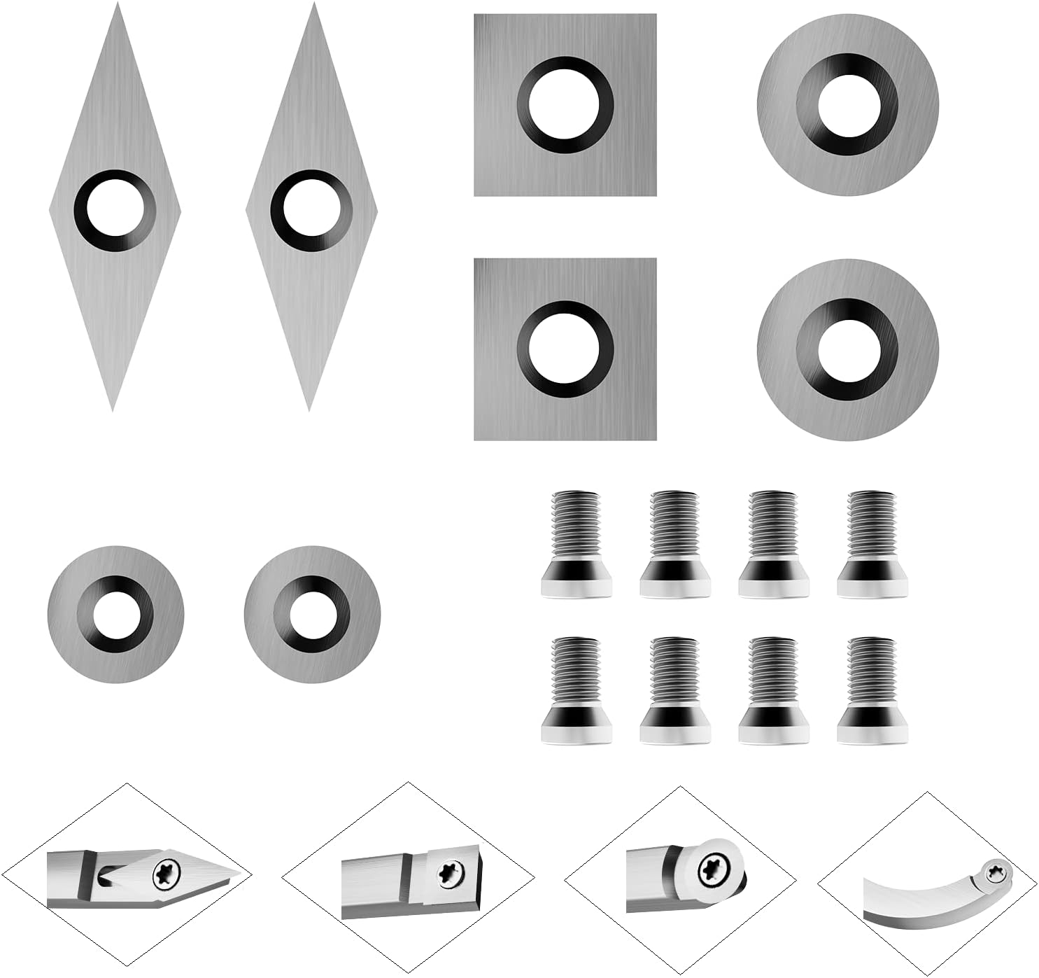 8Pcs Tungsten Carbide Cutters Inserts Set for Wood Lathe Turning Tools ...