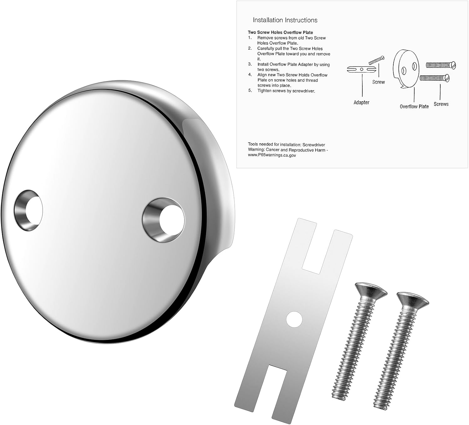 2-Hole Bathtub Overflow Cover Plate with Adapter, Brushed Nickel ...
