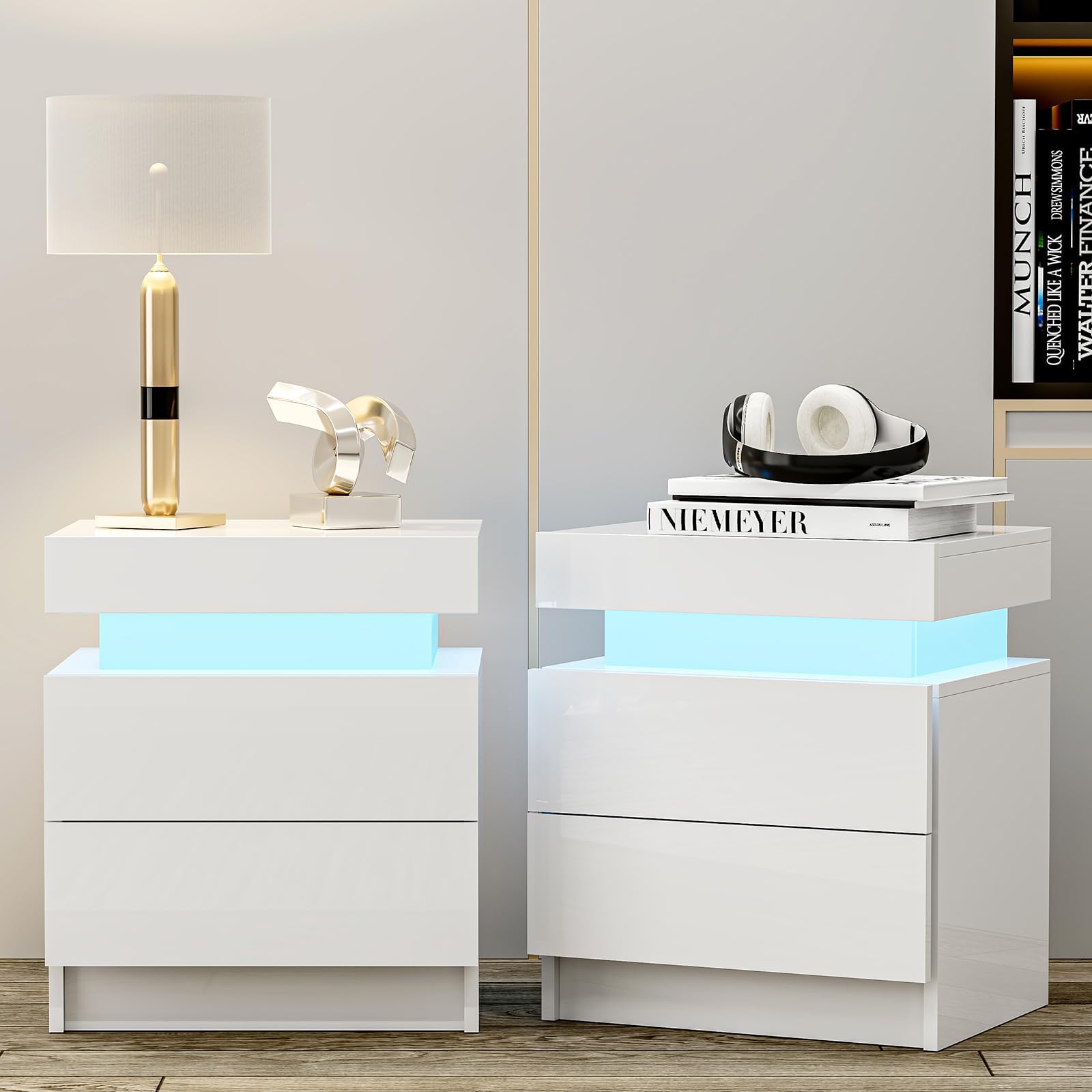 Amazon.com: AOVSA LED Nightstands, Bedside Table with LED Lights ...