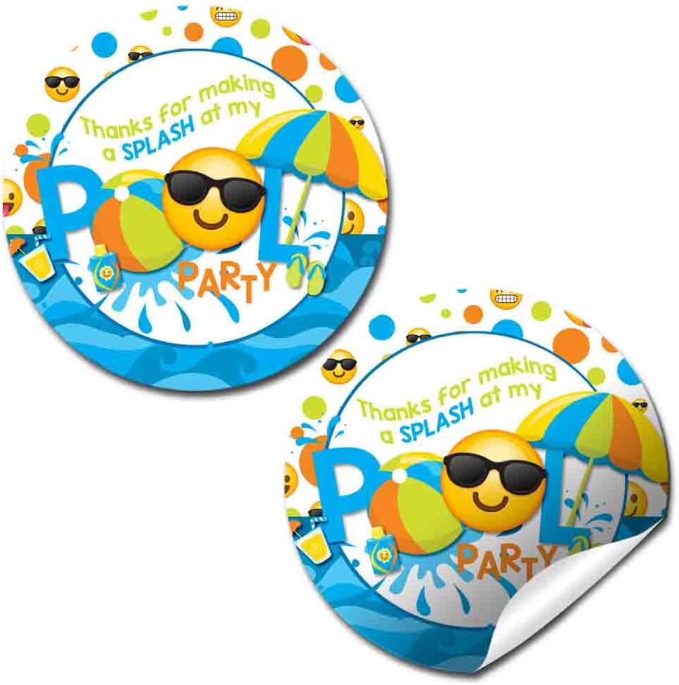 Amazon.com: Emoji Pool Party Thank You Sticker Labels for Boys, 40 2 ...