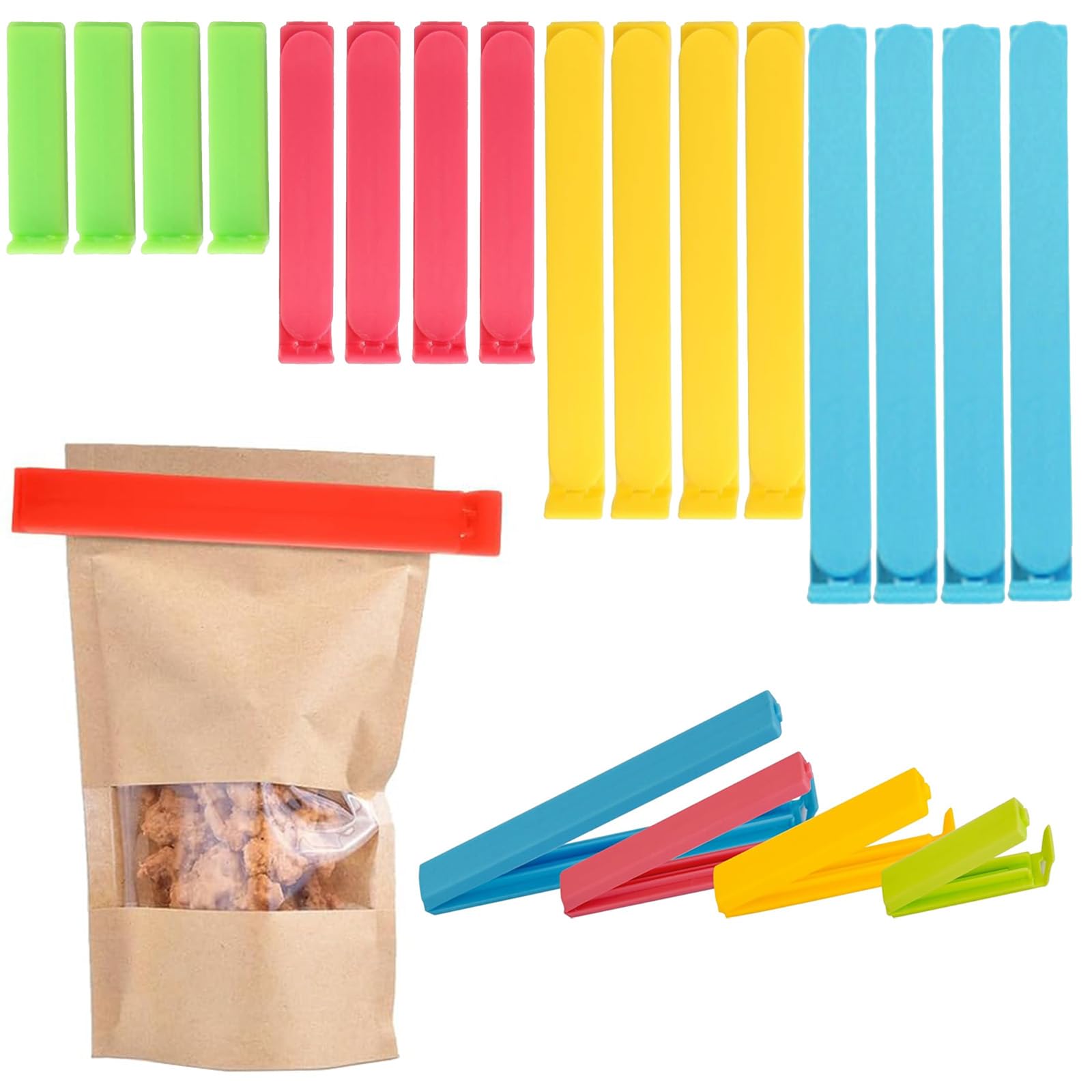 16 PCS Food Clips, Food Storage Bag Clips Sealing Bag Clips in 4 Sizes ...