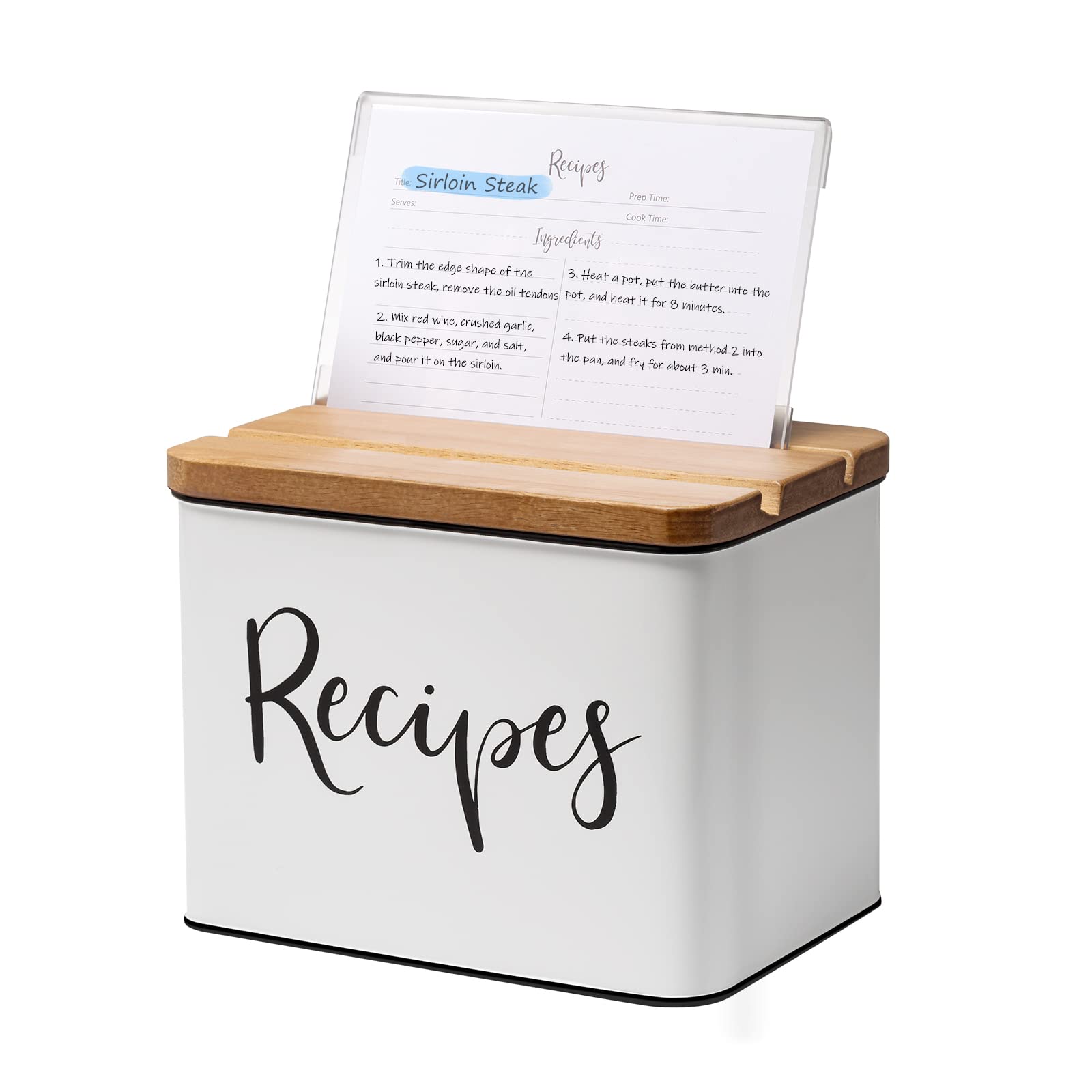 Amazon.com: Deppon Recipe Box with Cards and Dividers, White Metal ...