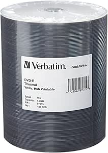 Amazon.com: Verbatim DVD-R 4.7GB 16X DataLifePlus White Thermal Printable, Hub Printable - 100Pk ...