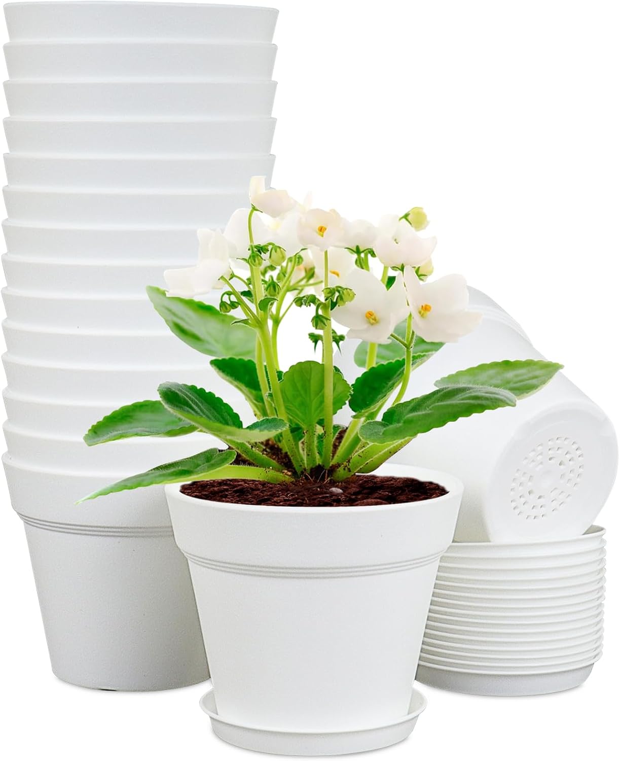 Amazon.com: Meowell 6 inch Plastic Nursery Pots, 16 Pack Plant Pots for ...