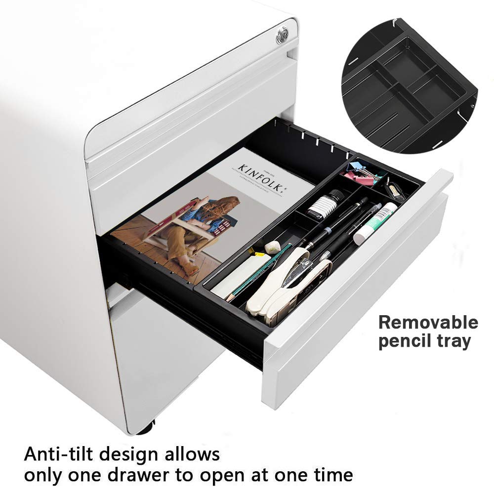 Dripex Fully Assembled 3-Drawer Mobile File Cabinet for A4 File ...