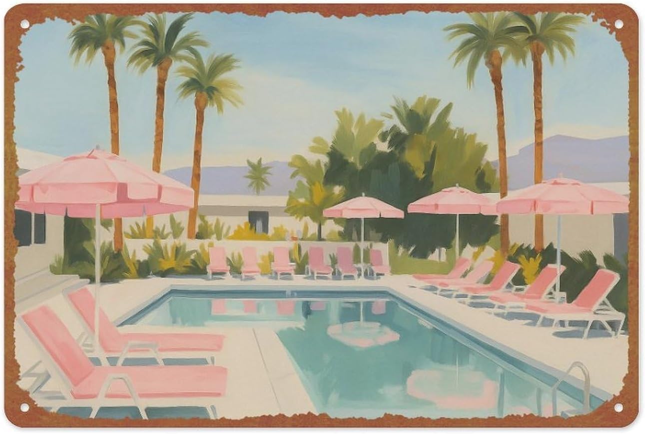 Amazon.com: Retro Palm Springs Pool Print Posters Aluminum Metal Sign ...