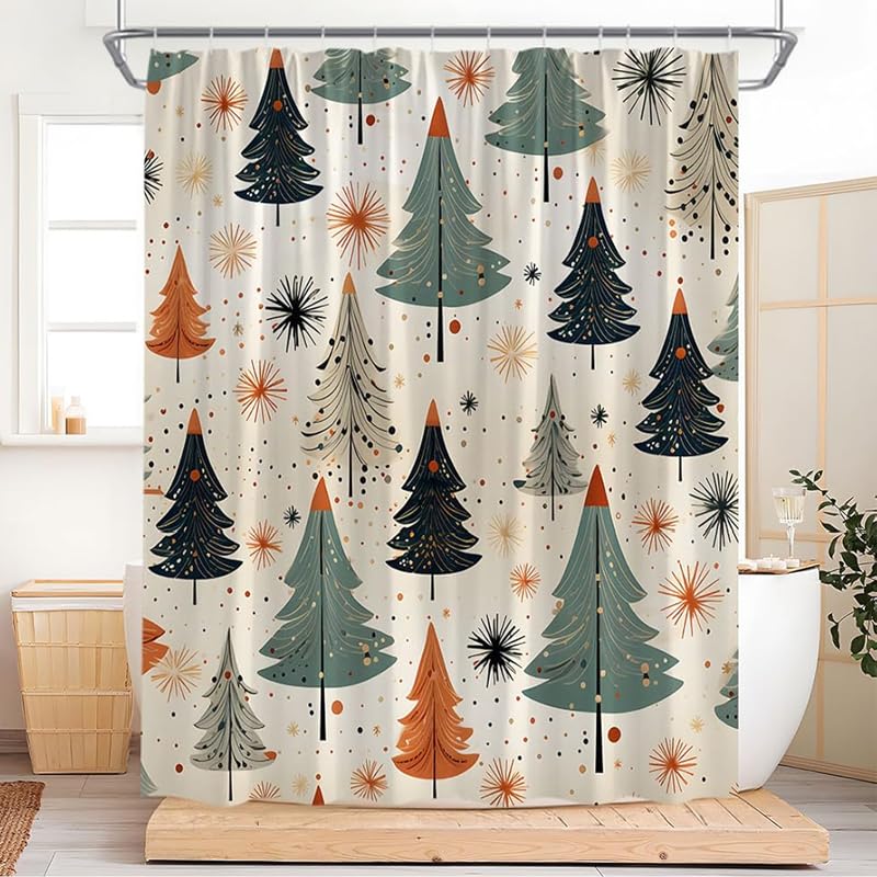 Amazon.com: JONSEQIN Merry Christmas Tree Shower Curtain Abstract ...