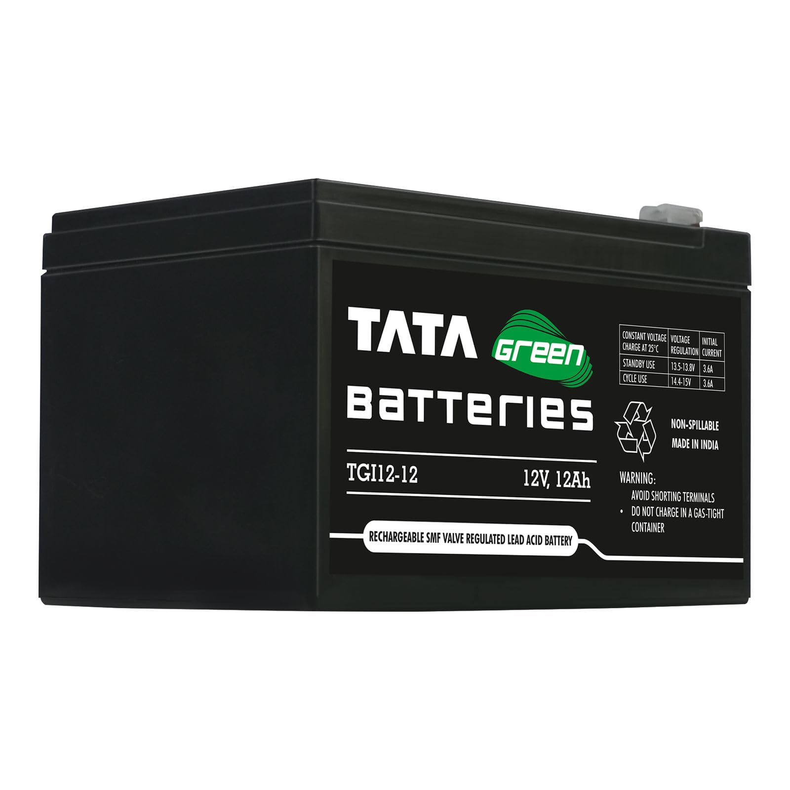Tata Green Sealed Maintainance Free Battery (12V & 12Ah) for UPS, Spray ...