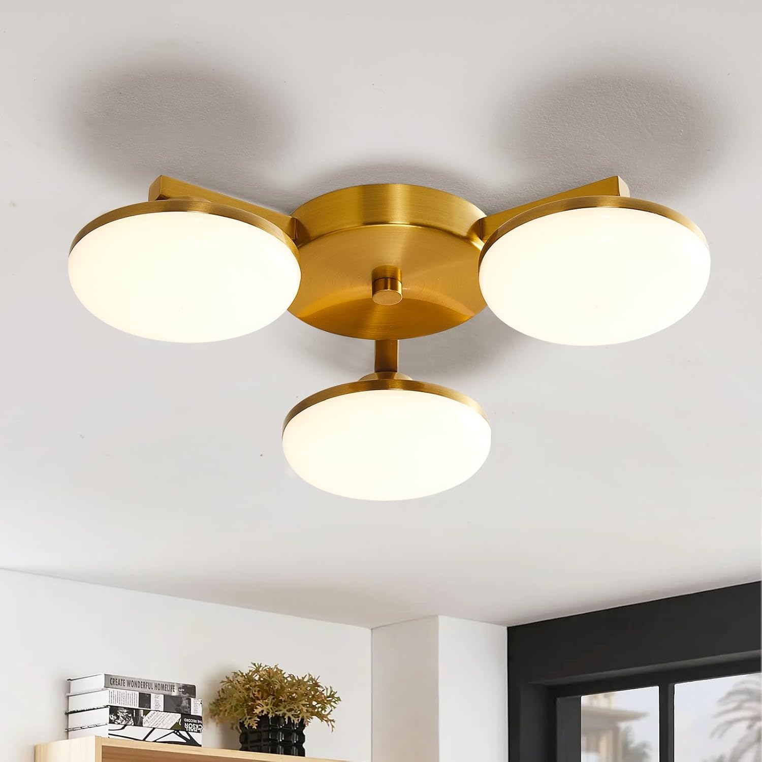 3 Light LED Semi Flush Mount Ceiling Light, Gold Kitchen Lighting ...
