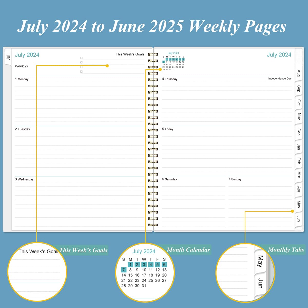 Snapklik.com : 2024-2025 Planner - Weekly & Monthly Planner Spiral ...