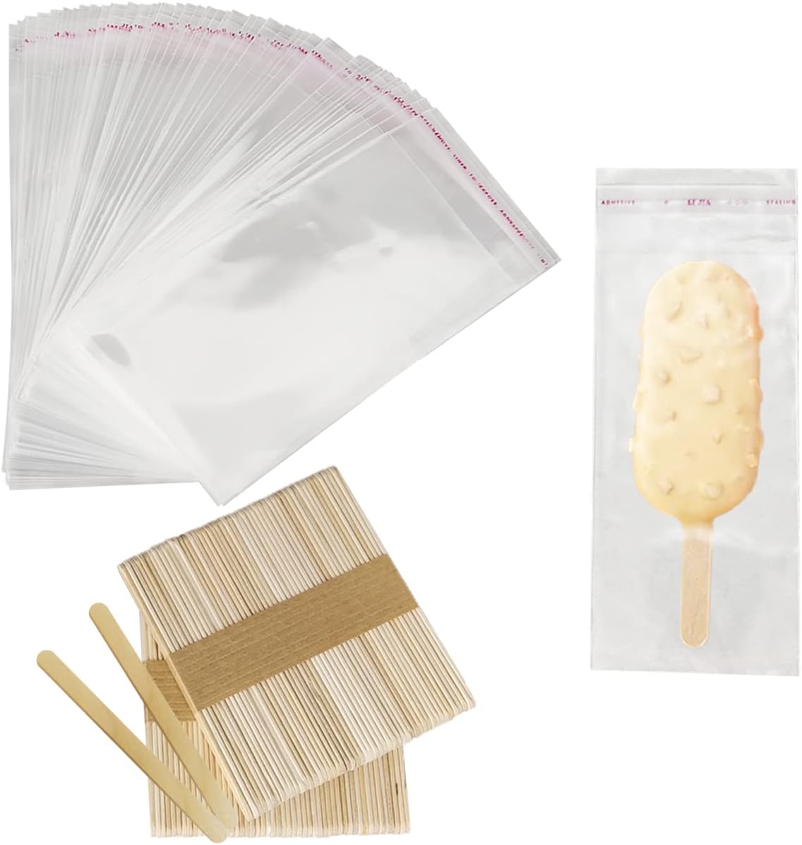 Amazon.com: 300 Pieces Popsicle Sticks and Bags Set Popsicle Wrappers ...
