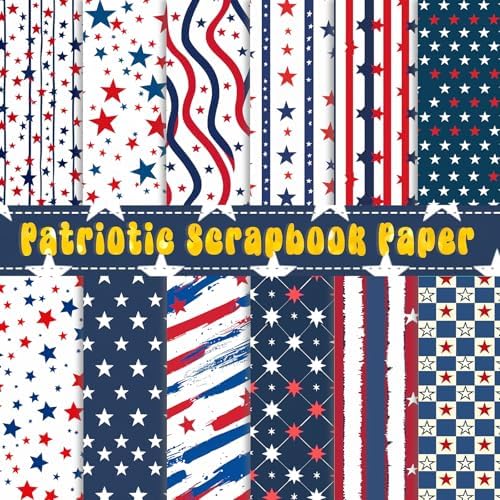 Amazon.com : 24 Sheets Patriotic Scrapbook Paper, Red Blue Stars ...