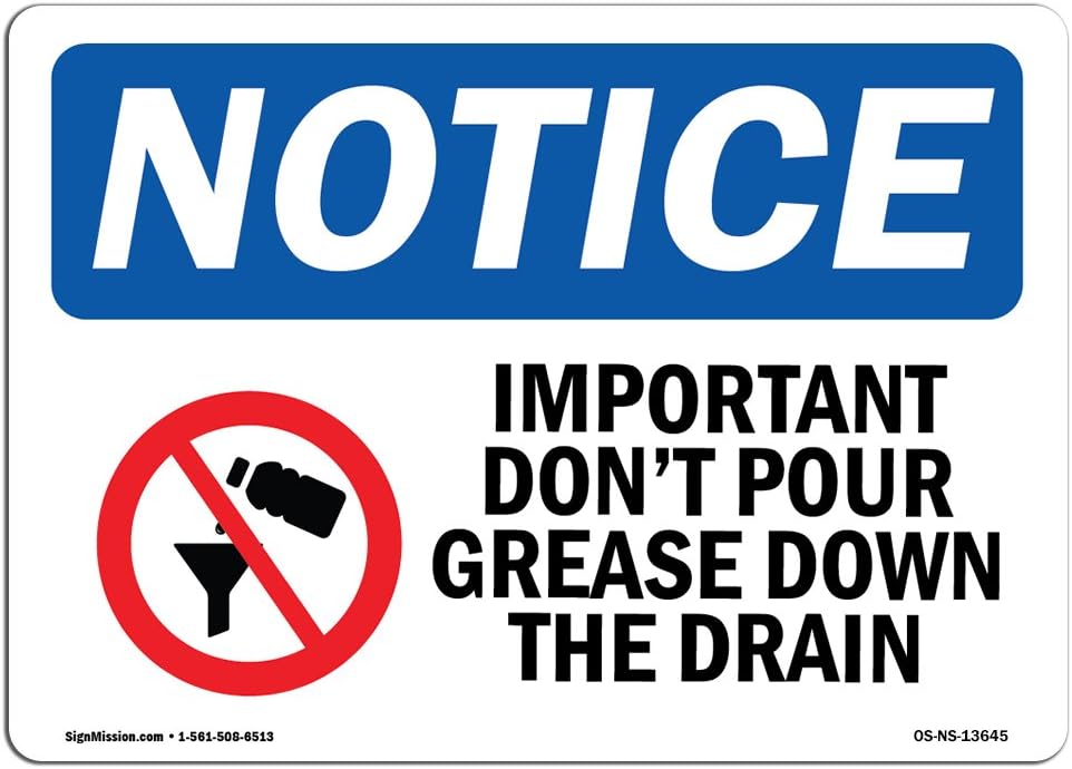 Amazon.com: OSHA Notice Signs - Important Don't Pour Grease Sign with ...