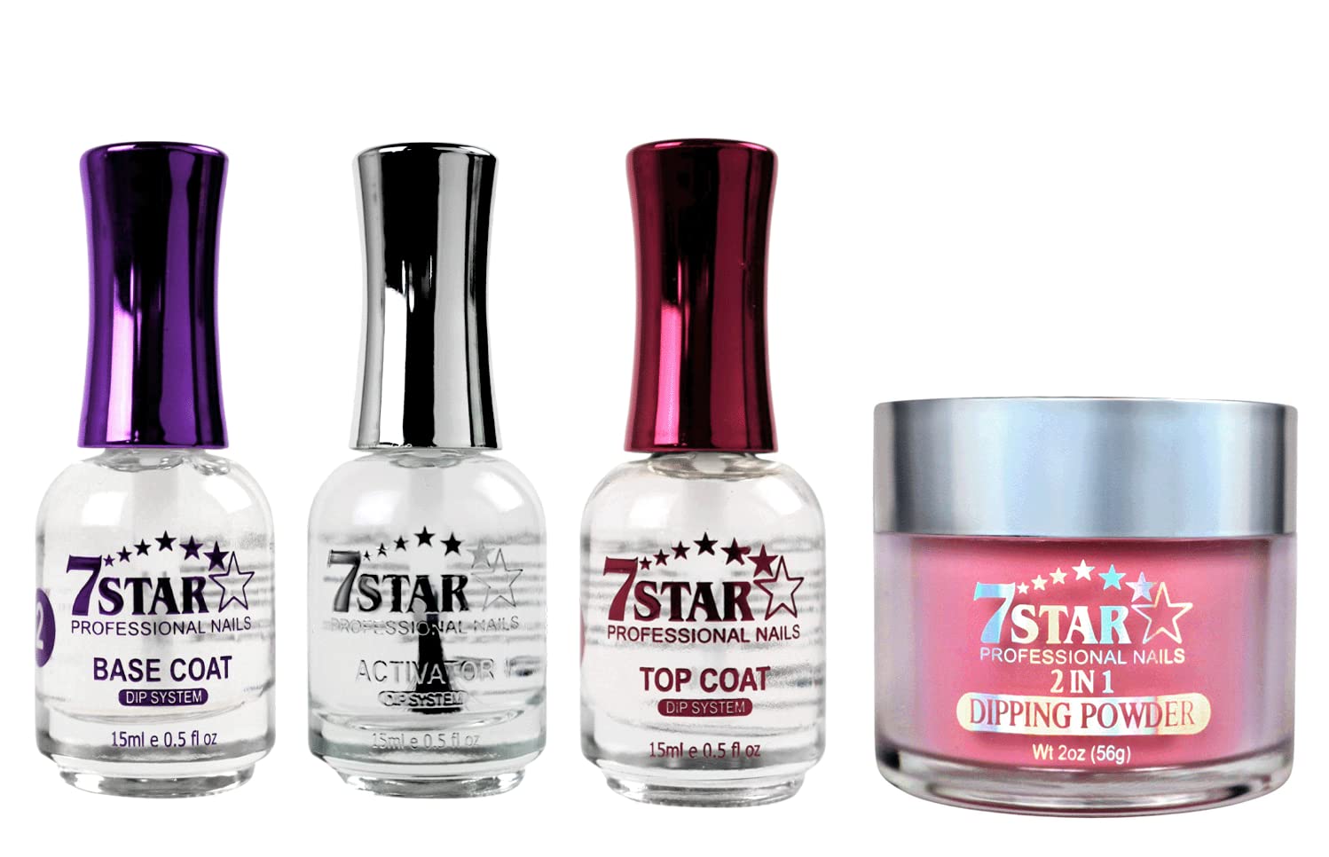 Amazon.com : 7 Star Nails Liquid Set Dipping Step 2,3,4 (Base, Active ...