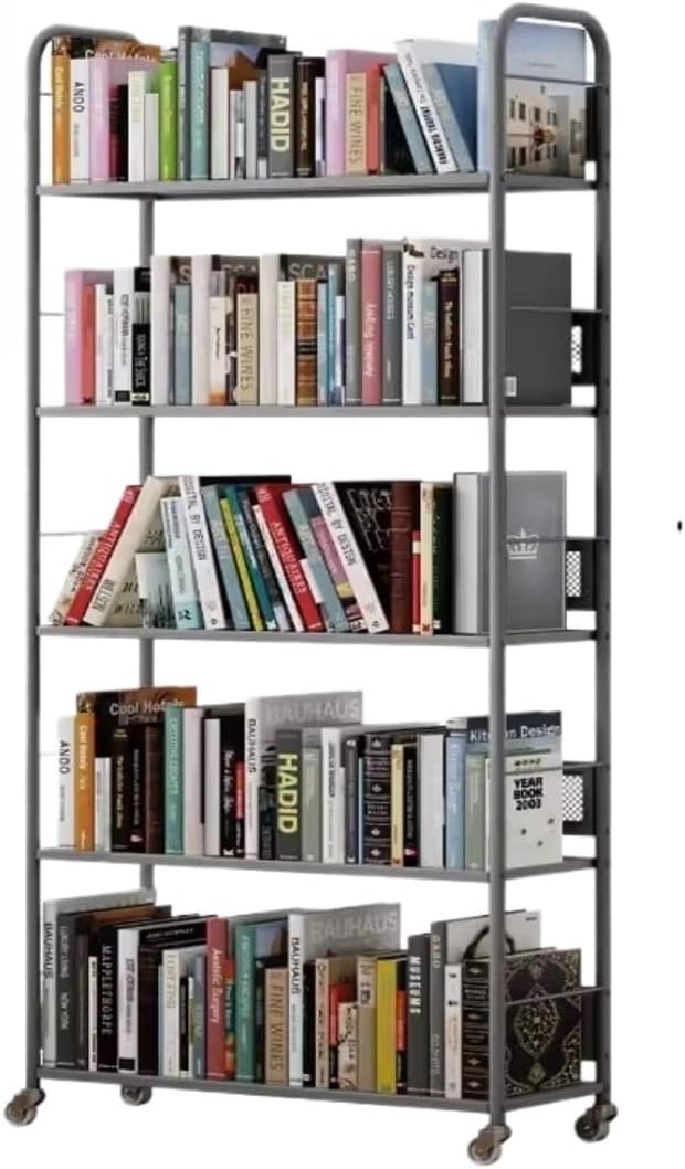 Amazon.com: LAIPETJOY Bookcase Bookshelf Metal Bookshelf with Wheels ...