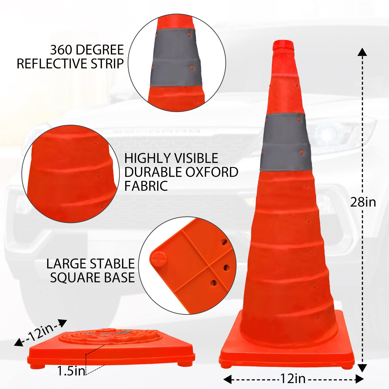 Snapklik.com : 4 Pack Collapsible Traffic Cones, 28 Inch Road Parking ...
