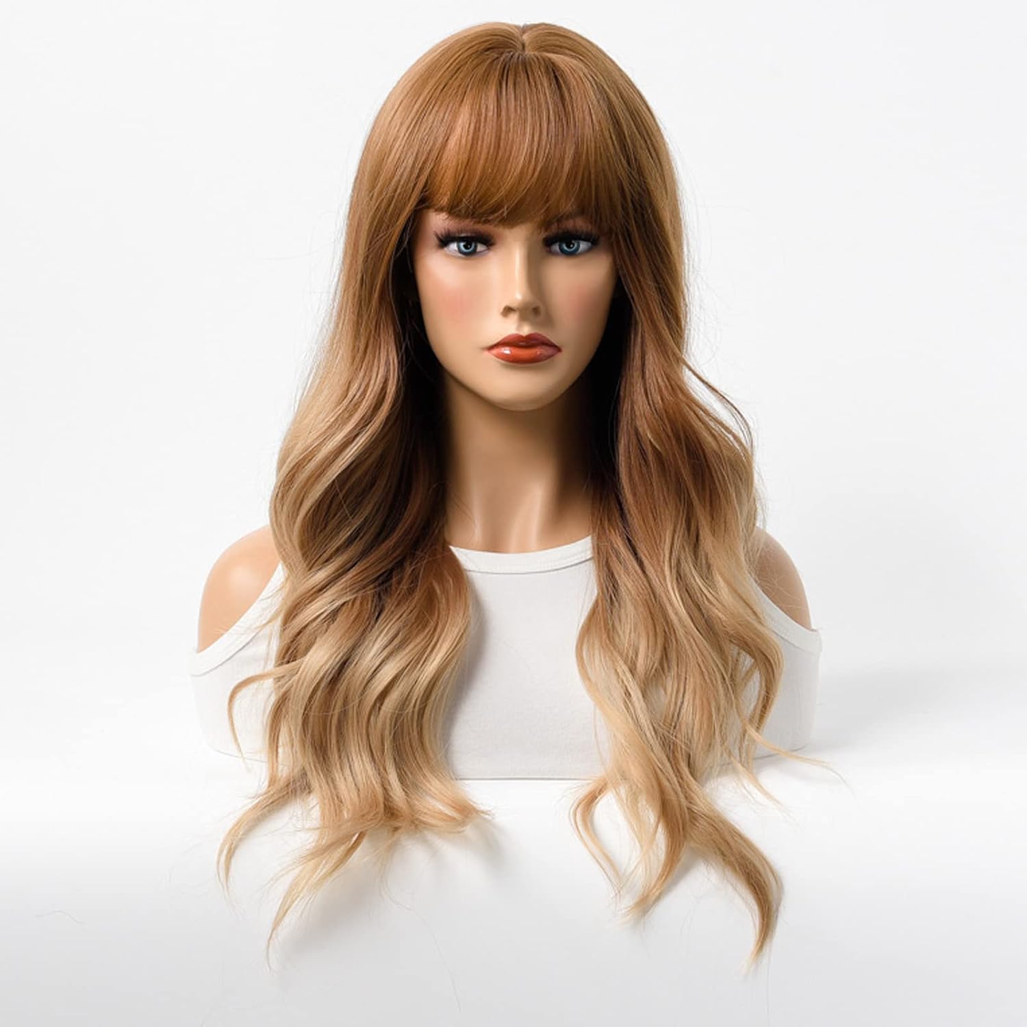 Amazon.com : DERJLY Brown Wig, with Bangs Layered Wigs for Women ...
