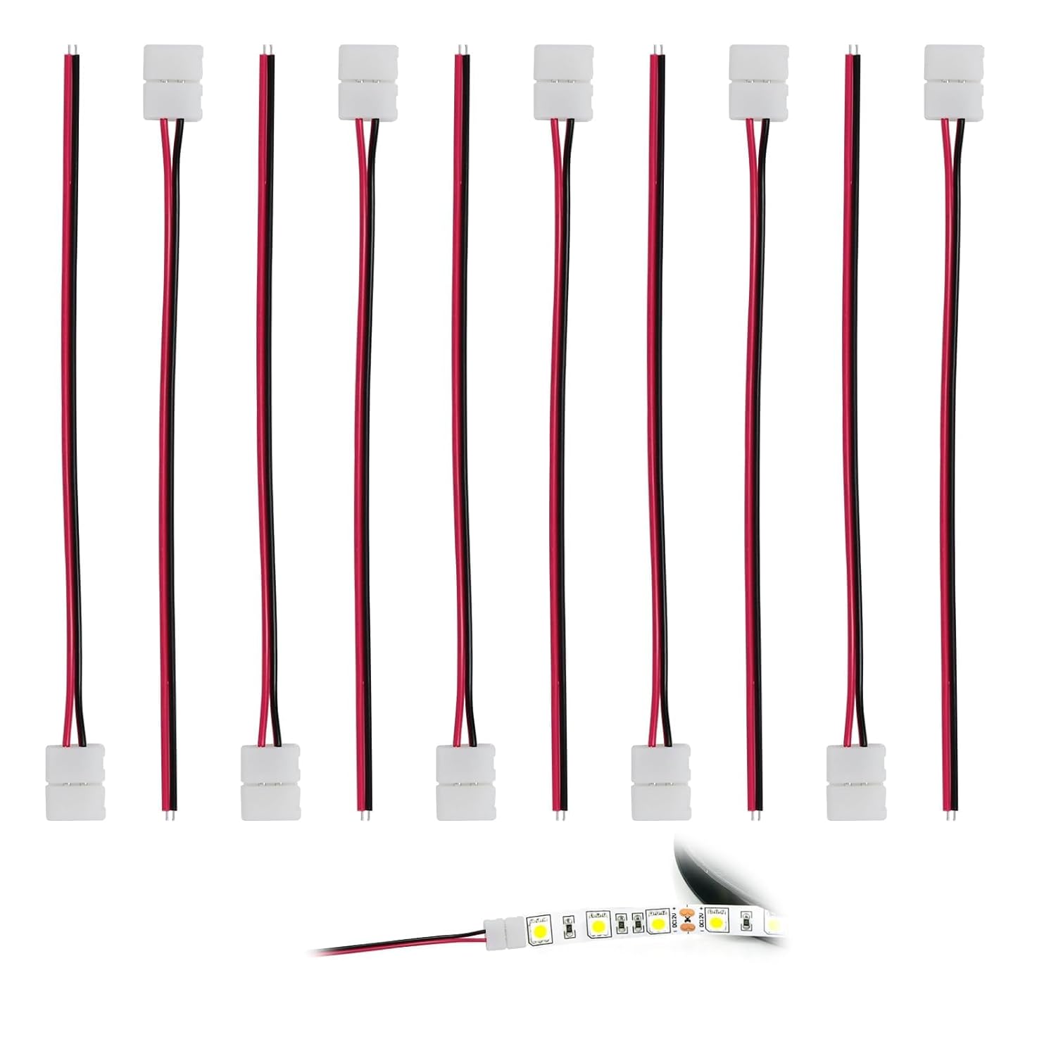 Hioip 10 Pcs 3528 2 Pin Solderless LED Strip to Strip Connector Kit 8mm ...