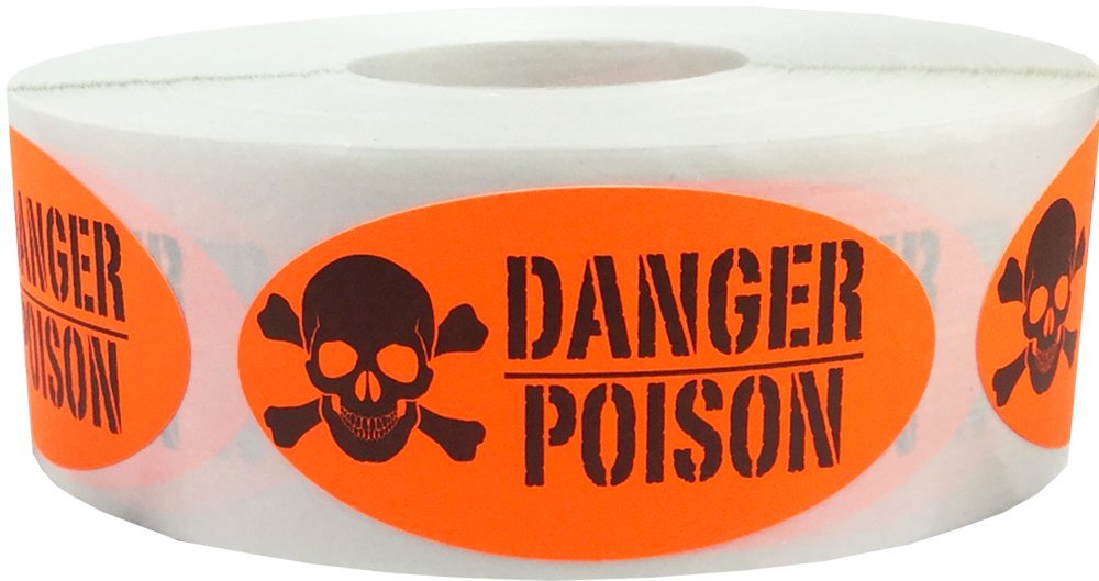 Amazon.com : Danger Poison Labels Fluorescent Red 1 x 2 Inch Oval 500 ...