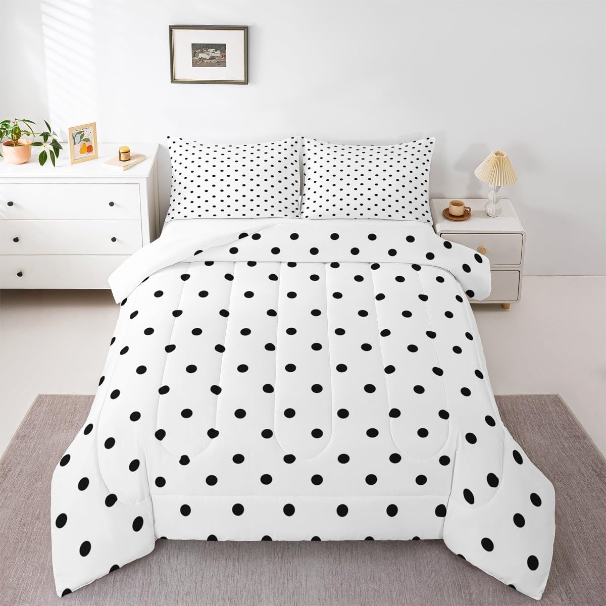 Amazon.com: jejeloiu Polka Dots Bedding Set for Boys Girls, Black ...
